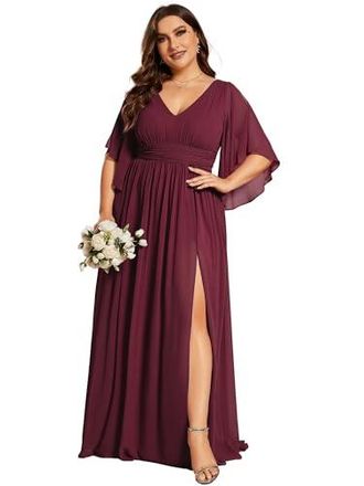 Ever-pretty Robe de Demoiselle dhonneur Élégante avec Manches À Volants et Taille Empire Bordeaux 48