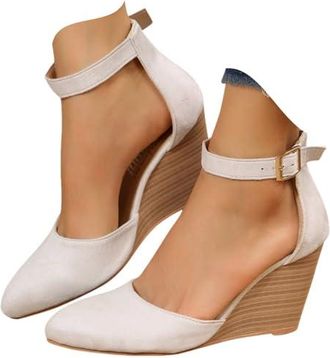 Generic Sandales compens&eacute;es pour femme - Talons hauts d&eacute;t&eacute; - Bout ouvert - Confortable - Soutien de la vo&ucirc;te plantaire - Confortable - Avec sangle de cheville