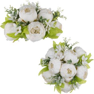 Nuptio Wei&szlig;e Pfingstrose Blumen f&uuml;r Tafelaufs&auml;tze: 2 St&uuml;ck 24cm Durchmesser K&uuml;nstliche Blume Kugeln f&uuml;r Tafelaufs&auml;tze Gef&auml;lschte Braut Arrangement Bouquet Ho