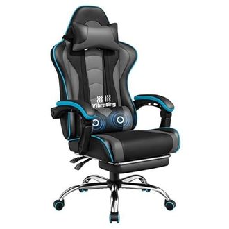 Yaheetech Fauteuil de Jeu Ergonomique massant inclinable avec Repose-Pieds appuie-t&ecirc;te et Support Lombaire accoudoirs rembourr&eacute;s en Simili Cuir, Fauteuil Gamer 
