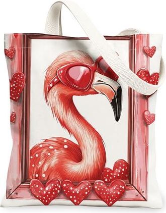Generic Sac fourre-tout en toile motif flamants roses pour faire du shopping 33 x 38,1 cm, sac &agrave; bandouli&egrave;re r&eacute;utilisable pour femme, peinture en forme de coe