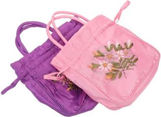 BESTONZON Lot de 2 Pochettes Brod&eacute;es Ethniques en Tissu L&eacute;ger Mini Paquet &agrave; Cordon Violet et Rose Paquet &agrave; Main Vintage Femme pour Festivals Voyages et Usage Qu