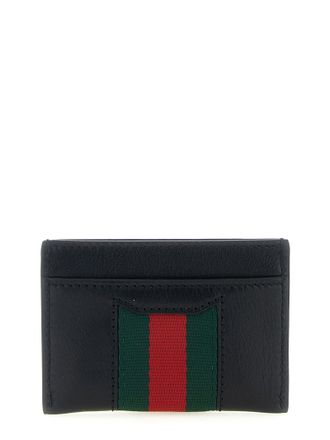 Gucci Web Striped Leather Card Case - Black