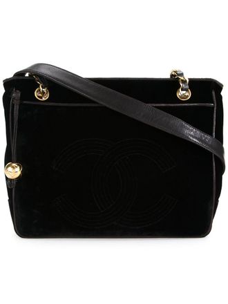 Chanel sac porté épaule en velours - Noir