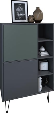 Vladon Highboard Havana V1, Schrank mit 2 Türen und 4 offene Fächer, Kommode Made in Germany, Anthrazit matt/Anthrazit matt (124 x 79 x 35 cm)