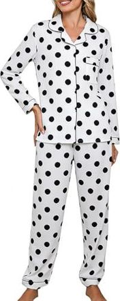 Minetom Ensembles de Pyjama Femme 2 Pi&egrave;ces Bouton V&ecirc;tements de Nuit &Agrave; Carreaux Manches Longues Col V Chemise et Pantalon Style Y09 42