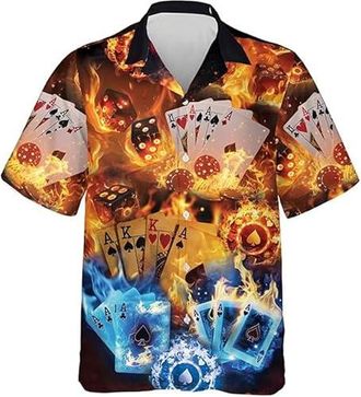 Keephen keephen Flamme D&eacute;s Poker Chemises Hawaiiennes pour Hommes Femmes Poker Impression 3D Chemises &agrave; Boutons &Eacute;t&eacute; Col &agrave; Revers Vacances Chemise