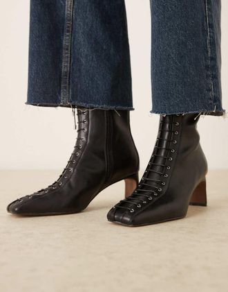 Asos Rue - Bottines &agrave; talon et lacets - Noir