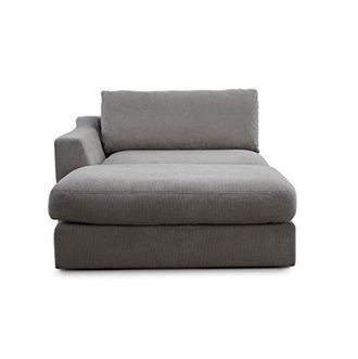 Cavadore Sofa-Modul Fiona Longchair mit Armteil links / XXL-Recamiere passend zur Couchgarnitur Fiona / 139 x 90 x 199 / Webstoff silbergrau