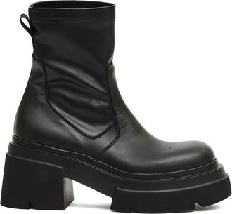 Elena Iachi Stiefel - Chunky Black Stretch Leather Ankle Boots With Rubb - Gr. 36,5 (EU) - in Schwarz - für Damen