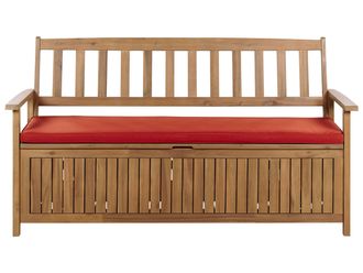 Beliani Gartenbank Akazienholz 3-Sitzer mit Stauraum Auflage Terracotta rot 160cm Sovana