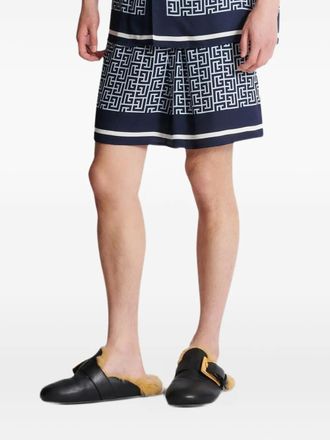 Balmain short en jean à motif monogrammé - Bleu