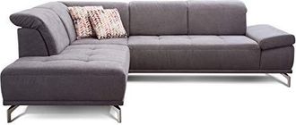 Cavadore Cavadore Ecksofa Carly mit Federkern, Sitztiefe und Kopfstütze verstellbar im Design, 273 x 81 x 234, Webstoff grau