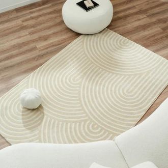 Nazar Rugs Grand Tapis Salon, Chambre, Tapis Uni Doux, Rectangulaire, Motif G&eacute;om&eacute;trique, Tapis De Couloir, Beige, Blanc (120x160 cm, 157 cr&egrave;me)