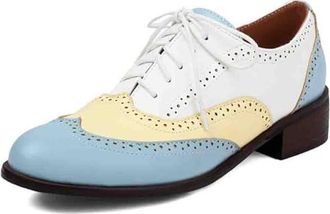 Generic Chaussures Oxford Brogues Multicolores pour Femmes Design r&eacute;tro Wingtip &agrave; Lacets Talon Bas &eacute;pais Cuir PU Bout Rond Style Britannique Classique pour Us