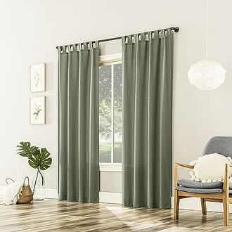 No. 918 Trevor Vorhänge, mit Schlaufen, melierte Textur, halbtransparent, 101,6 x 160 cm, Moos, 2 Stück