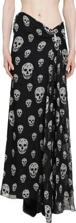 Alexander McQueen Skull Print Draped Maxi Skirt