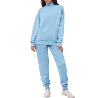 Generic Ensemble de surv&ecirc;tement pour femme musulmane - Couleur unie - Col rond - Boucle en bois - Manches longues - Pantalon large - Costume de jogging pour f