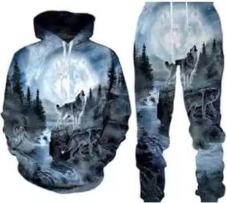 Generic Tiger Printed Ensemble de survêtement pour homme - Motif loup - Loisirs - Jogging - Pantalon de sport - Sweat à capuche - 2 pièces, S1., S