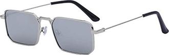 Generic Petites lunettes de soleil rectangulaires pour homme et femme avec lunettes de soleil steampunk, Blanc argenté, With a box