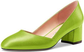 Castamere Femmes Bloc Chunky Bas Talon Heel Escarpins Slip-on Classique Cute Dress 5 CM Heels Fermé Rond Bout Chaussures Vert Matte 38 EU