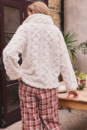 Next Fleecejacke Borg-Fleece mit halben Rei&szlig;verschluss + Zopfmuster (1-St)