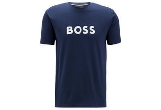 BOSS T-Shirt Sun UV Protection (1-tlg) Herren Beach Shirt aus reiner Baumwolle mit gro&szlig;em Logo-Print