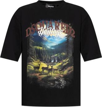 Dsquared2 Homme, Tops, Noir, Taille: M T-shirt en coton avec imprim&eacute; graphique