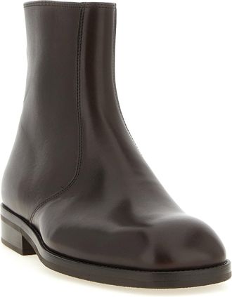 Christophe Lemaire Calf Leather Square Toe Ankle Boot - Brown