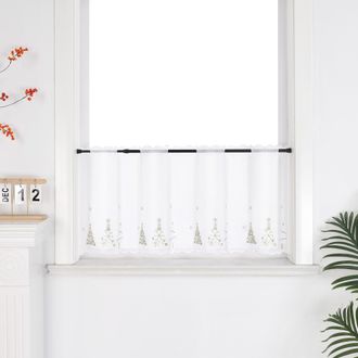 Joyswahl Scheibengardine Voile Bistrogardinen durch Lochleiste Transparent Kurzstores mit Weihnachten Muster Weihnachtsgardine mit goldenes Weihnachtsbaum-Must