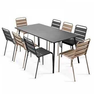 Oviala Ensemble table de jardin et 8 chaises en m&eacute;tal gris et taupe - Palavas
