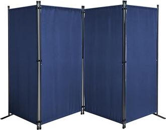 Quick Star Paravent 220 x 165 cm S&eacute;parateur de Tissu Jardin en 4 Parties Pliable Balcon &Eacute;cran de confidentialit&eacute; partition Bleu