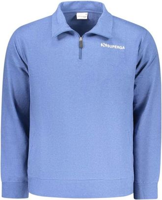 Superga Homme, Sweatshirts et sweats &agrave; capuche, Bleu, Taille: 2XL SweaT-shirt ras du cou en coton avec finitions c&ocirc;tel&eacute;es