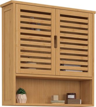 IDMarket H&auml;ngem&ouml;bel f&uuml;r Badezimmer Bambus BEA 2 T&uuml;ren und Regal