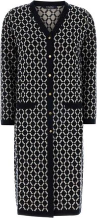 Max Mara Femme, Pulls, Bleu, Taille: 36 FR Long cardigan en laine jacquard