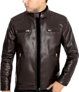 Generic Veste en cuir synth&eacute;tique pour homme avec col montant - D&eacute;contract&eacute;e - Classique - Veste de transition - Veste de pilote de moto - Coupe ajust&eacute;e - Ves