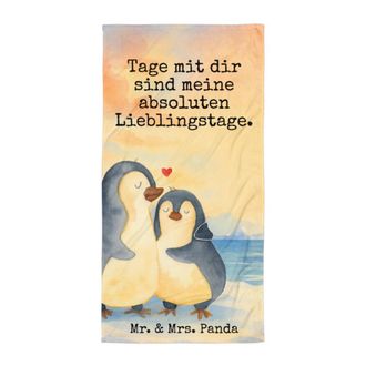 Mr. & Mrs. Panda XL Badehandtuch Pinguin umarmen Design - Geschenk, Gro&szlig;, Umarmung, Strandhandtuch, Liebe, Saunahandtuch, Badetuch, Hochzeitstag, Frottier, Urlaub