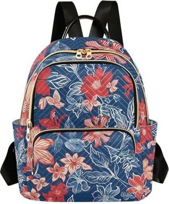 Mnsruu Mini sac à dos pour femme, rouge, blanc, bleu, fleur, petit sac à dos tendance pour femme, sac à dos décontracté, Multi171, S