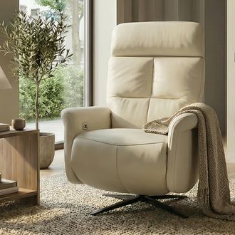 Mendler Relaxsessel HWC-L10, TV-Sessel Liegesessel, Liegefunktion drehbar, elektrisch verstellbar Voll-Leder - Creme-wei&szlig;