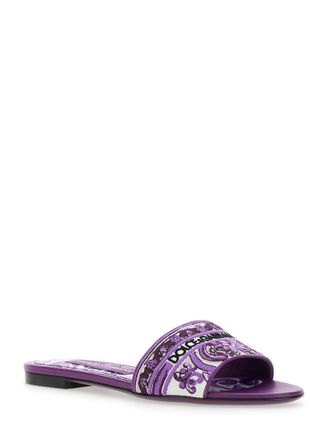 Dolce & Gabbana Womens Violet Sandals With Logo Embroidery Cotton
