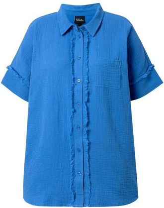 Ulla Popken Longbluse Musselin-Bluse Oversized Fransen Hemdkragen