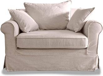 Loberon Sessel Folsom, Komfortable Polsterung, Inklusive R&uuml;cken- und Zierkissen, Zeitloses Design, Kiefernholz, leinen