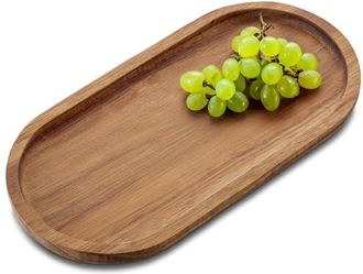 Com-Four Plateau en bois dacacia - Planche décorative allongée - Plateau de service pour décoration de table - Étagère en bois - Assiette de service décorative