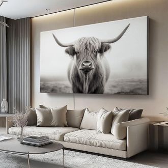 Generic Bild auf Leinwand Tier-Yak, Schwarz-Weiß Leinwand-Wandkunst Bild Wanddekoration für Schlafzimmer Wohnzimmer 150L x50B cm ungerahmt Schwarz und Weiß