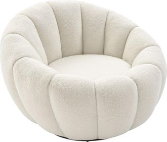 Vente-Unique Drehsessel muschelf&ouml;rmig - Boucl&eacute;-Stoff - Wei&szlig; - COSSATO