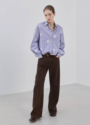 Mango Besticktes Streifenhemd himmelblau - Damen - S - MANGO