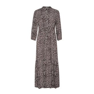 Cream Robe Longue Animal Neutral avec Manches &frac34; - Femme - Robes - Brun - Taille: 42/44 FR