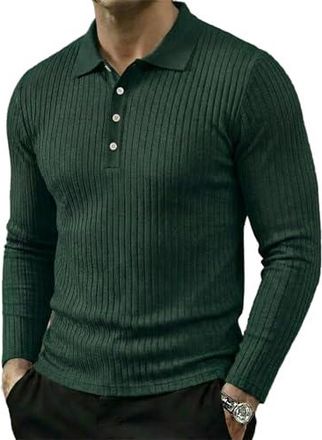 Generic Polo &agrave; manches longues pour homme - Coupe ajust&eacute;e - Chemises dentra&icirc;nement tendance et d&eacute;contract&eacute;es, Vert, 3XL