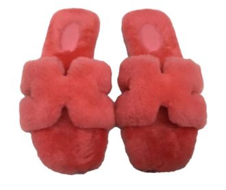 Herm&egrave;s Pink Shearling Oran Sandals Size 39