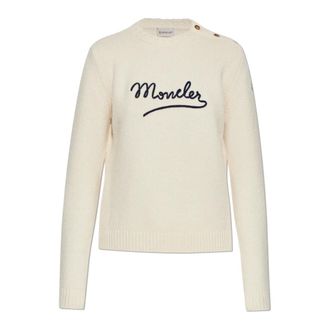 Moncler Baumwollmischpullover mit Logostickerei - - Knitwear - Damen - Beige - M